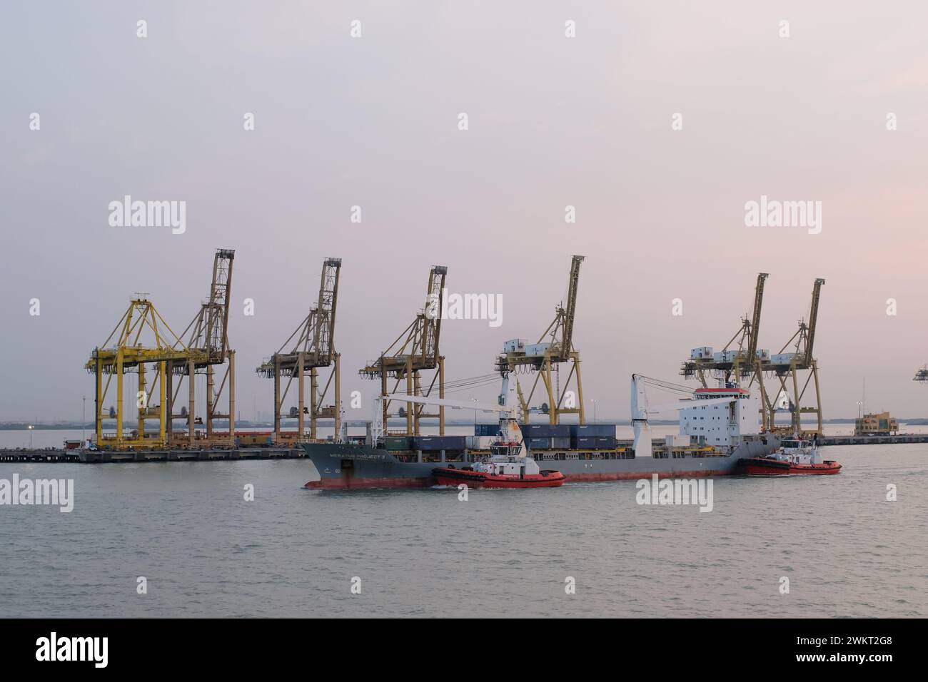 Container cargo ship with crane bridge with export-import logistics and ...