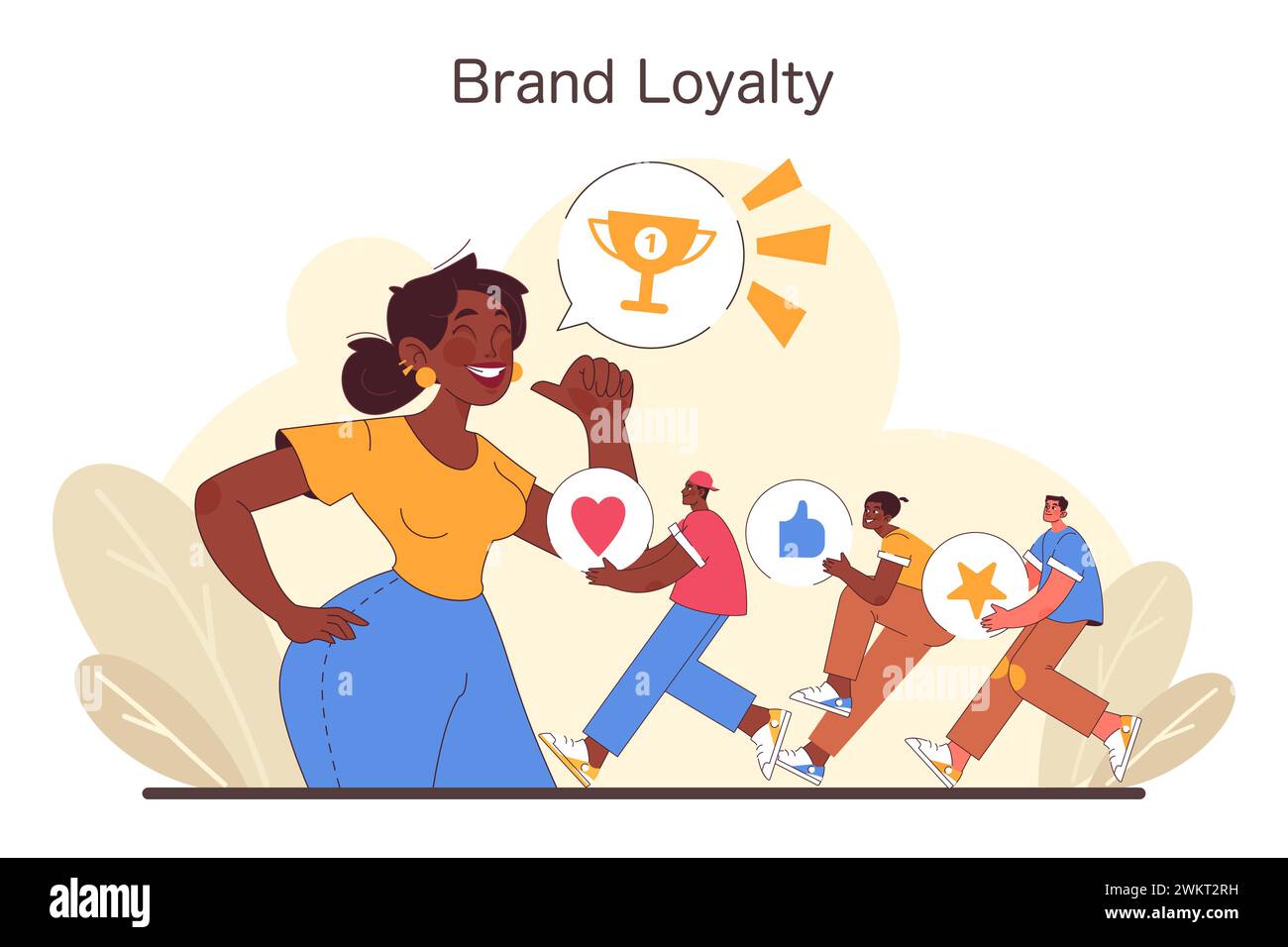 Brand Loyalty concept. A joyful woman celebrates customer fidelity as ...
