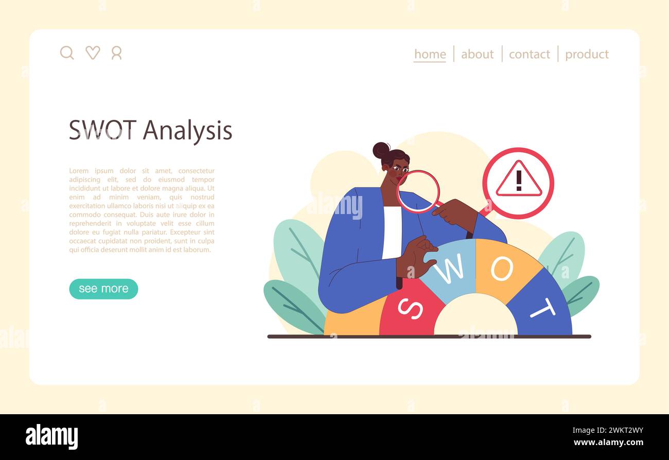 SWOT Analysis concept. Thoughtful businesswoman studying potential ...