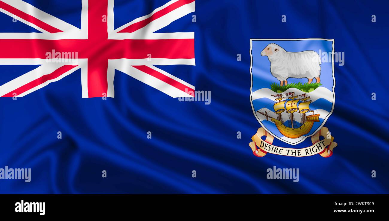 The Flag of the Falkland Islands, a British Overseas Territory, Rippled ...