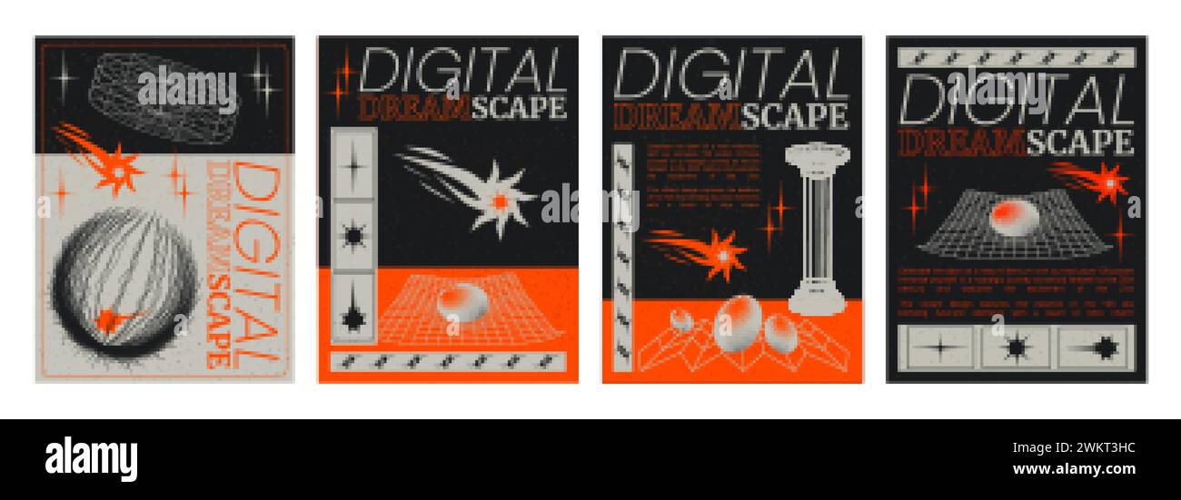 Poster design template in y2k retro style with abstract grid geometric ...