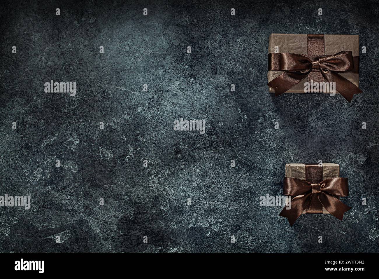 Brown Vintage Classic Giftboxes On Dark Background Stock Photo - Alamy