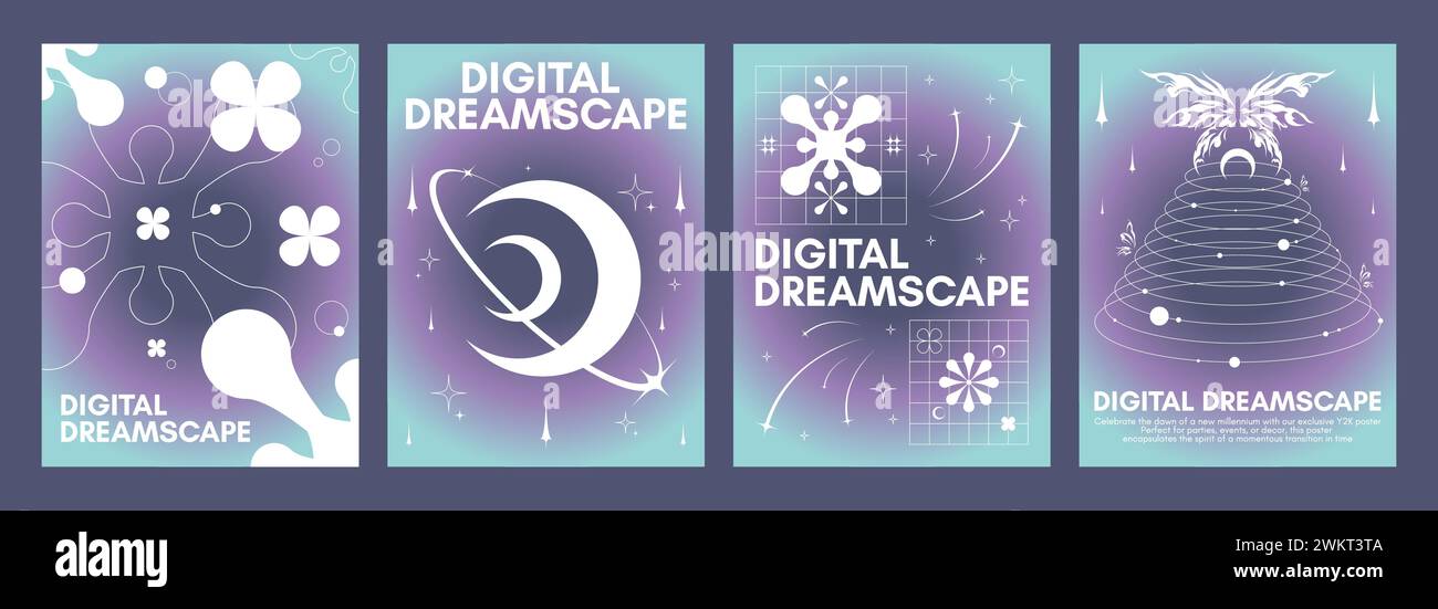 Y2k aesthetic poster and banner design template set with gradient ...