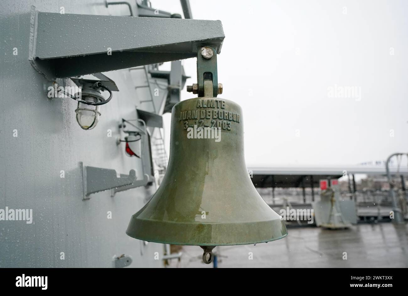 A view of the ship's bell of the ESPS Almirante Juan de Borbon which is ...