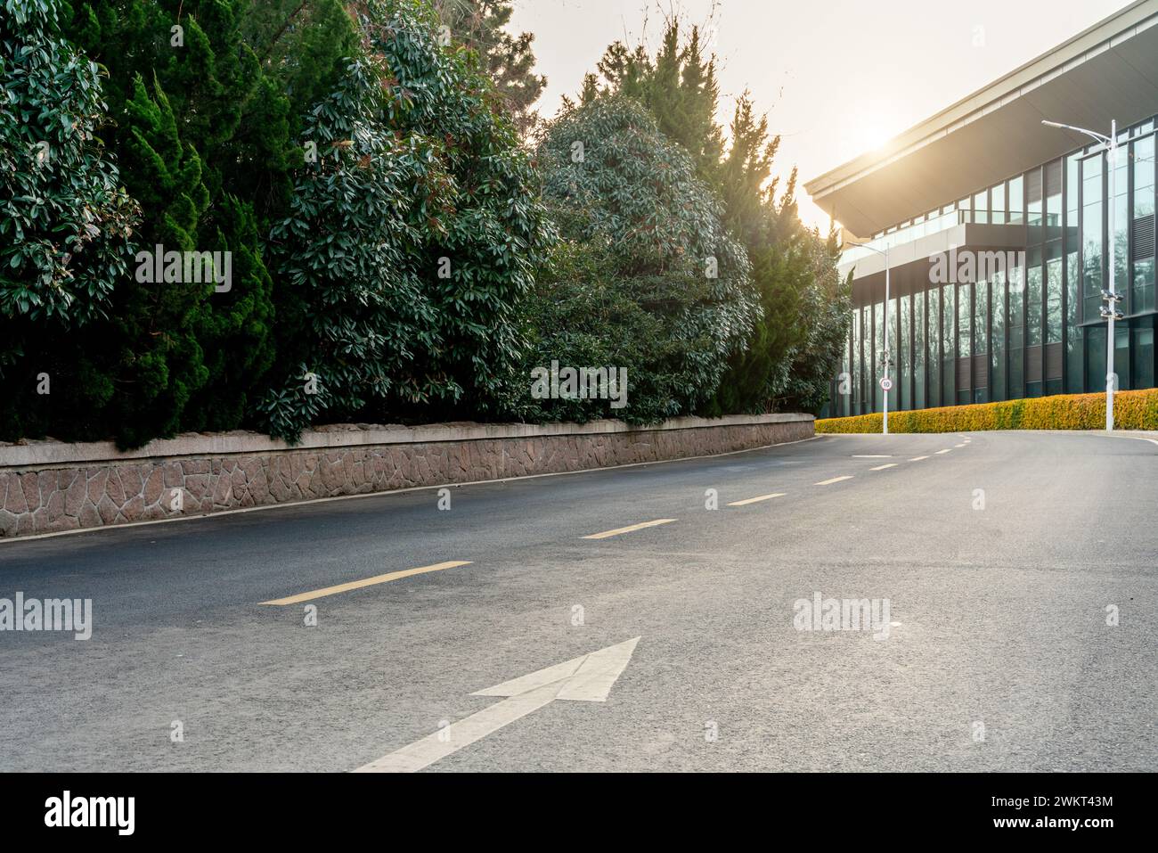 empty asphalt road in downtown of modern city during daytime. copy ...