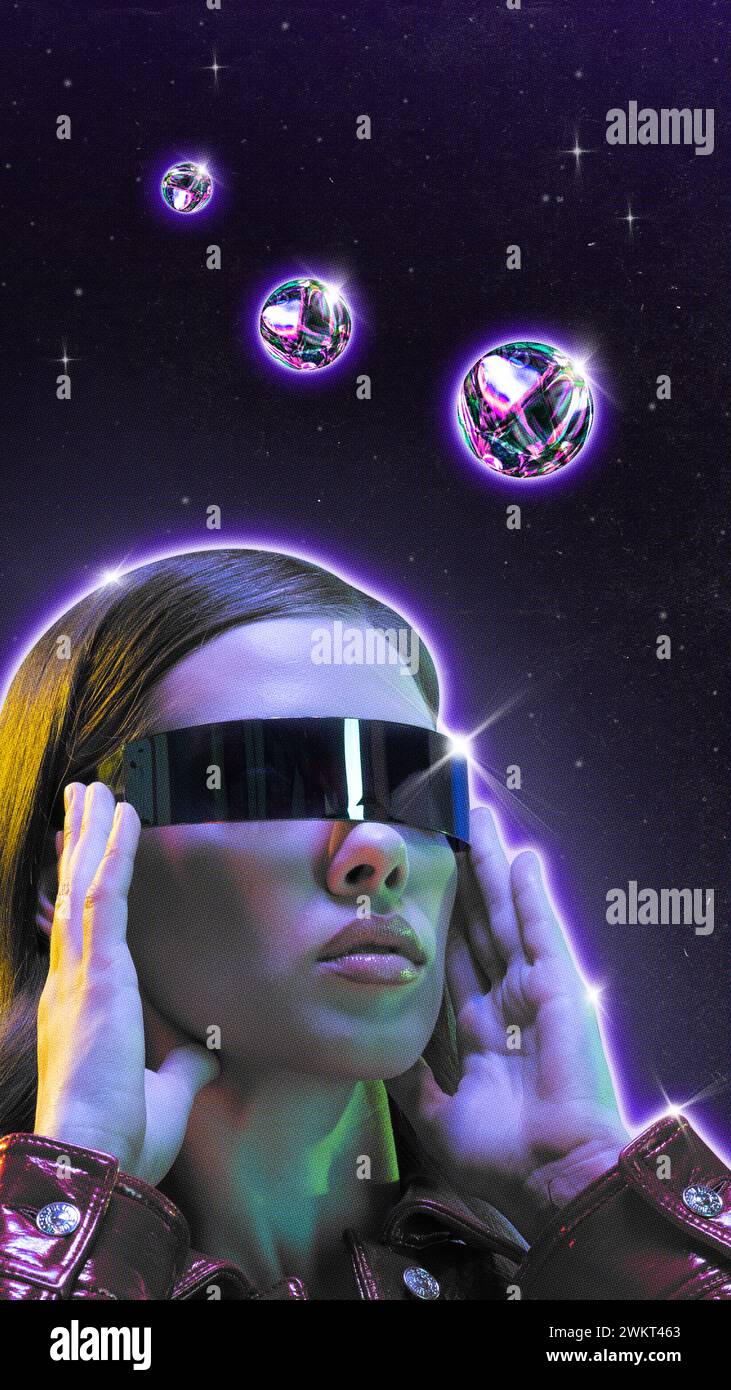 Poster. Modern aesthetic artwork. Portrait of woman with reflective ...