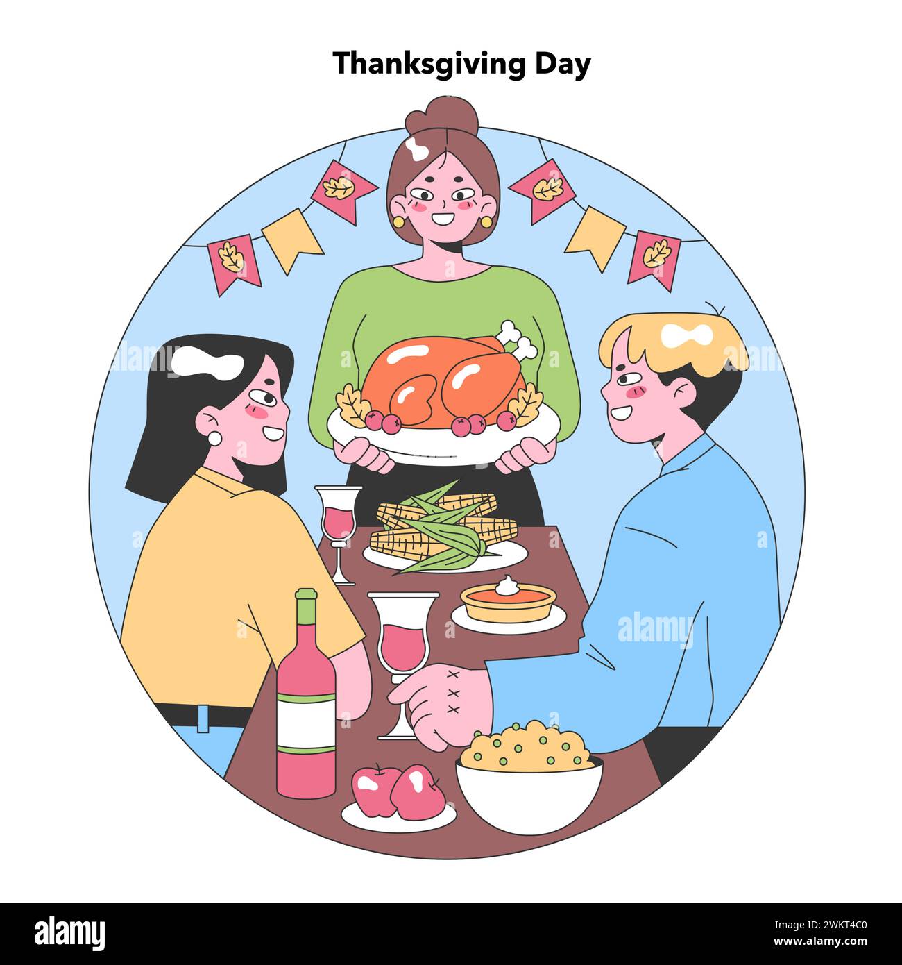 Thanksgiving Feast. A warm family dinner with a golden turkey ...