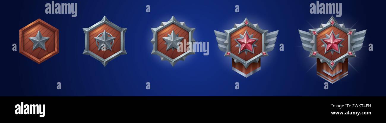 Military game rank shields set isolated on background. Vector realistic ...