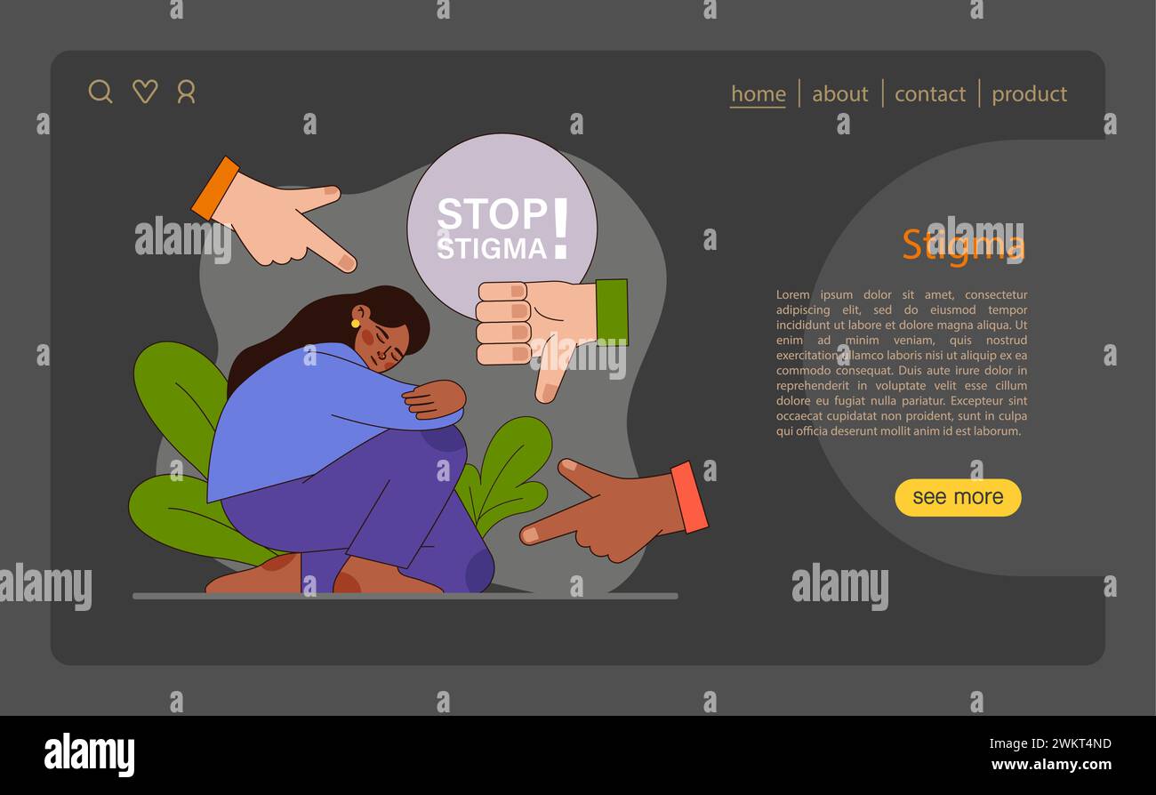 Stigma concept. Illustration of an individual facing societal judgement ...