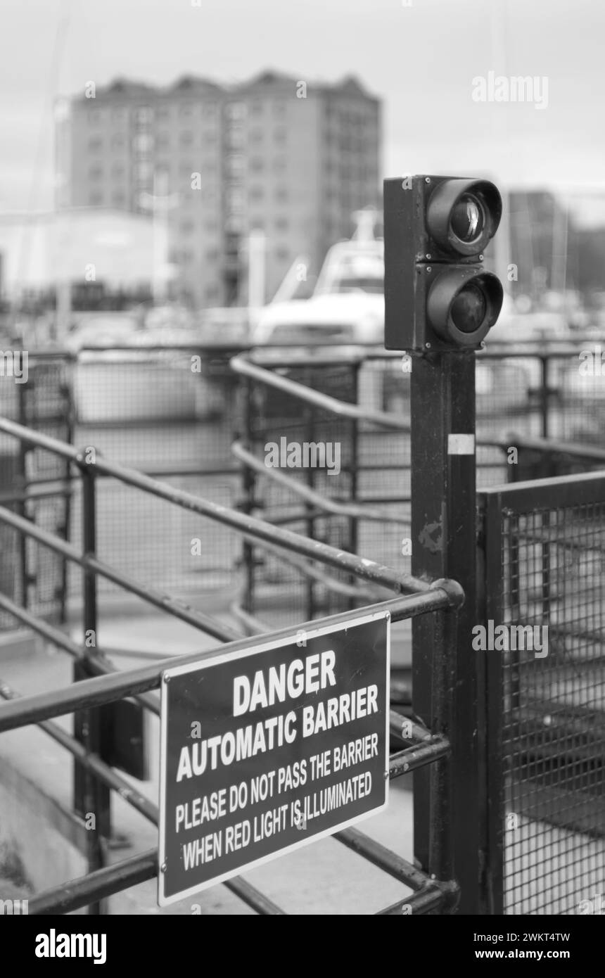Pedestrian crossings at the Lock Gates at the Marina in Hull with ...