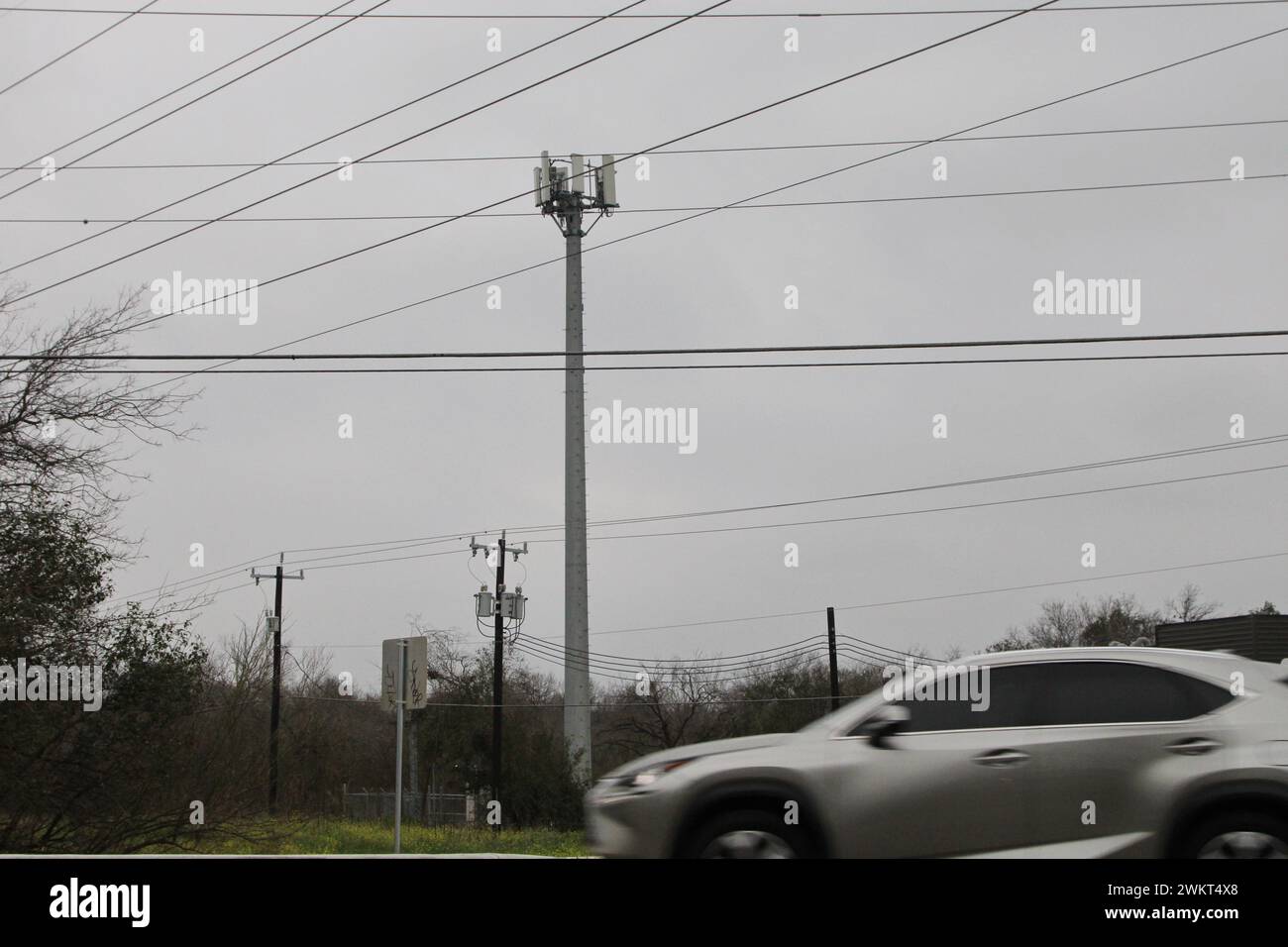 A cellular tower on the southwest side of San Antonio, Texas, USA, on ...
