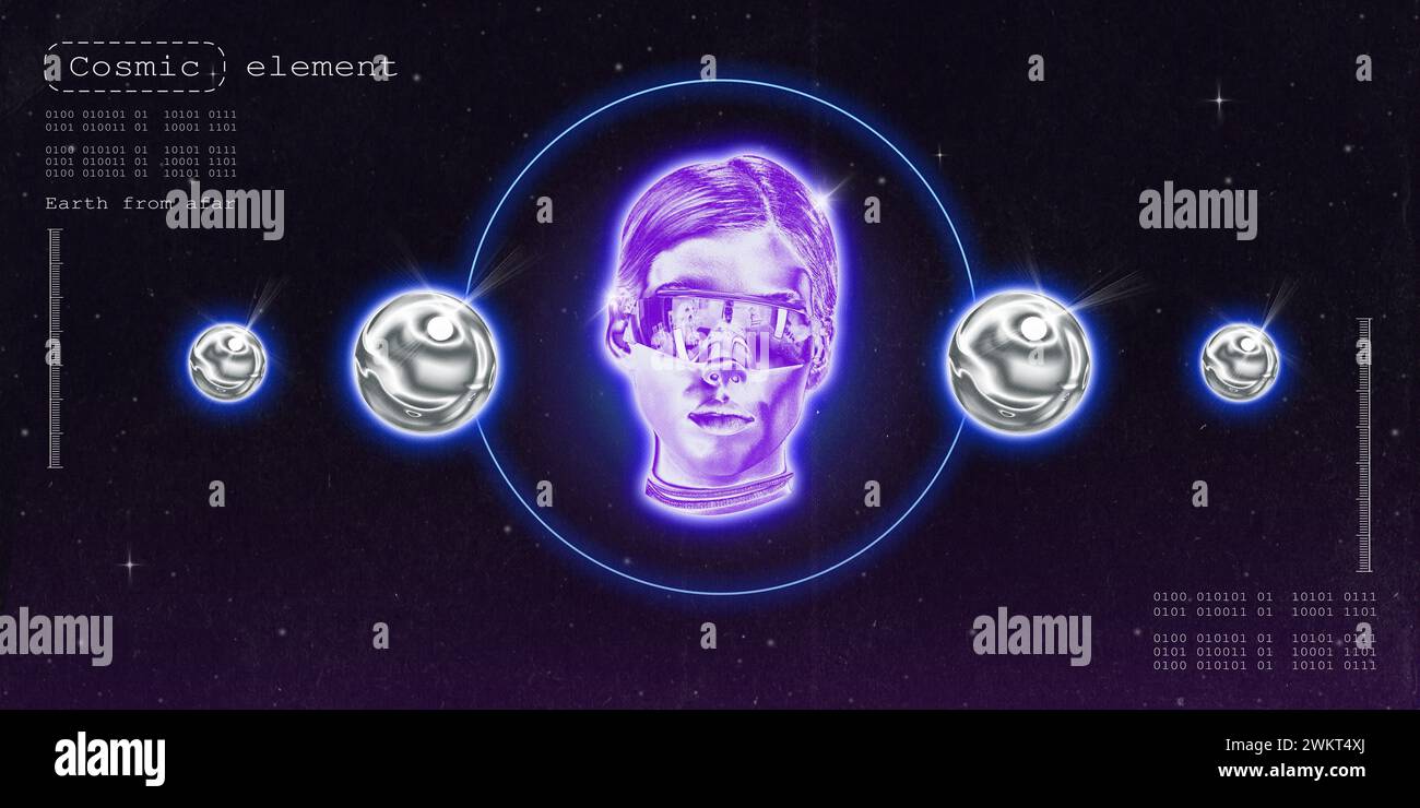 Poster. Contemporary art collage. Sci-fi themed visual with head ...