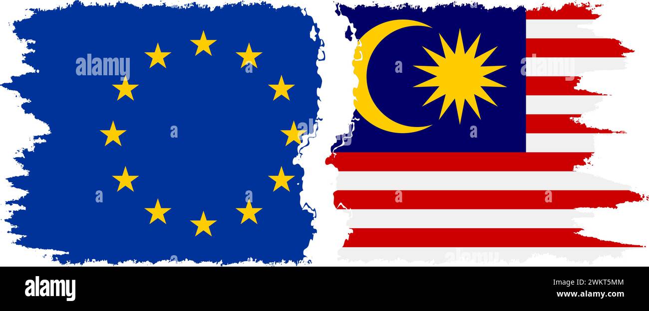 Malaysia and European Union grunge flags connection, vector Stock ...
