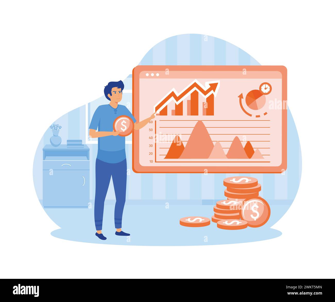 Financial education. Male accountant presents project, analyzes ...