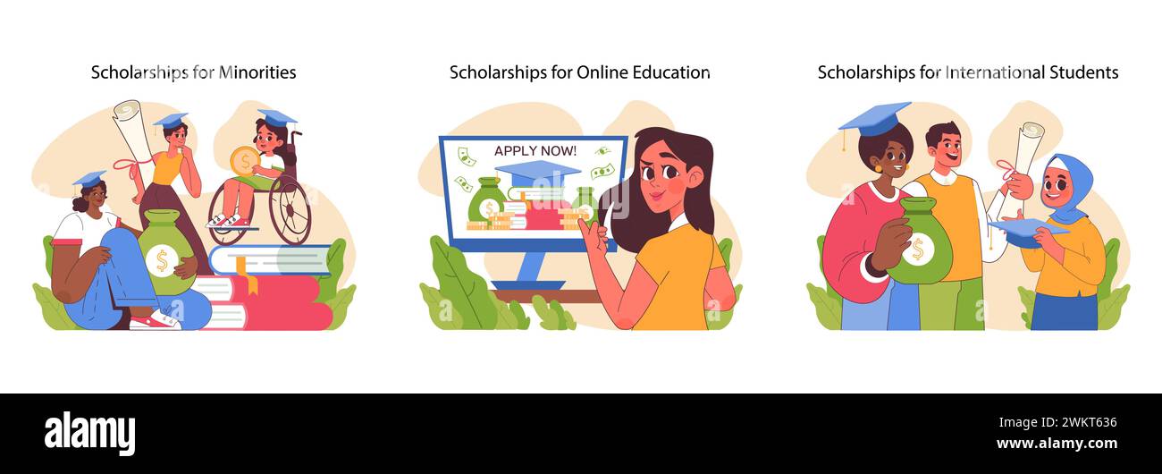 Scholarship diversity set. People of various ethnicities and ages ...