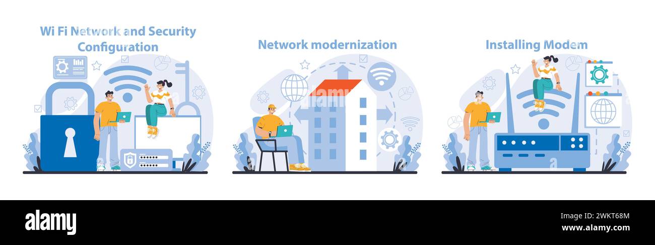 Wi-Fi network set. Specialist setting up, developing and maintaining ...