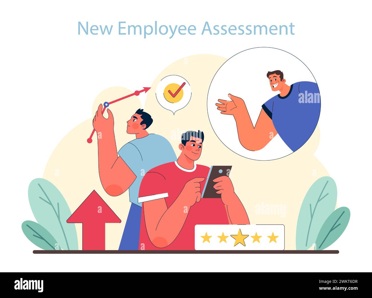New Employee Assessment concept. Evaluating progress with positive feedback and achievement ...