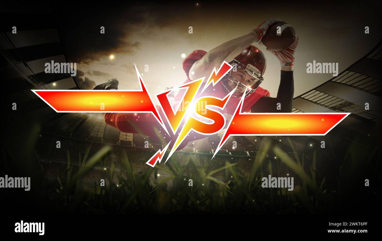 Graphic banner for versus matchups. illuminated in red-yellow ...