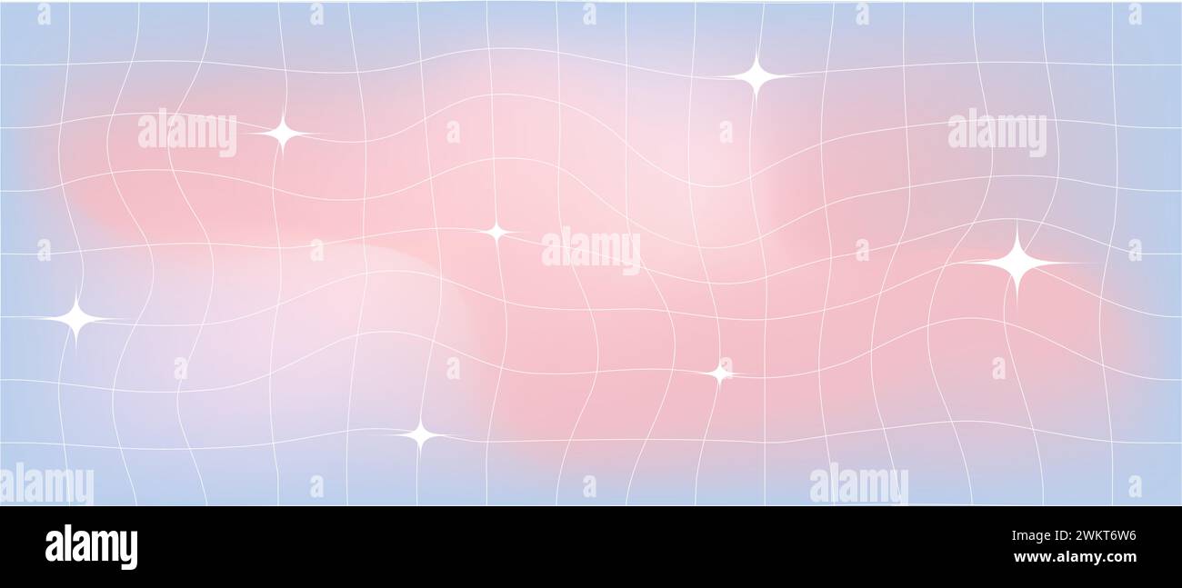 Pink blue gradient blurred checkered background with stars. Groovy ...