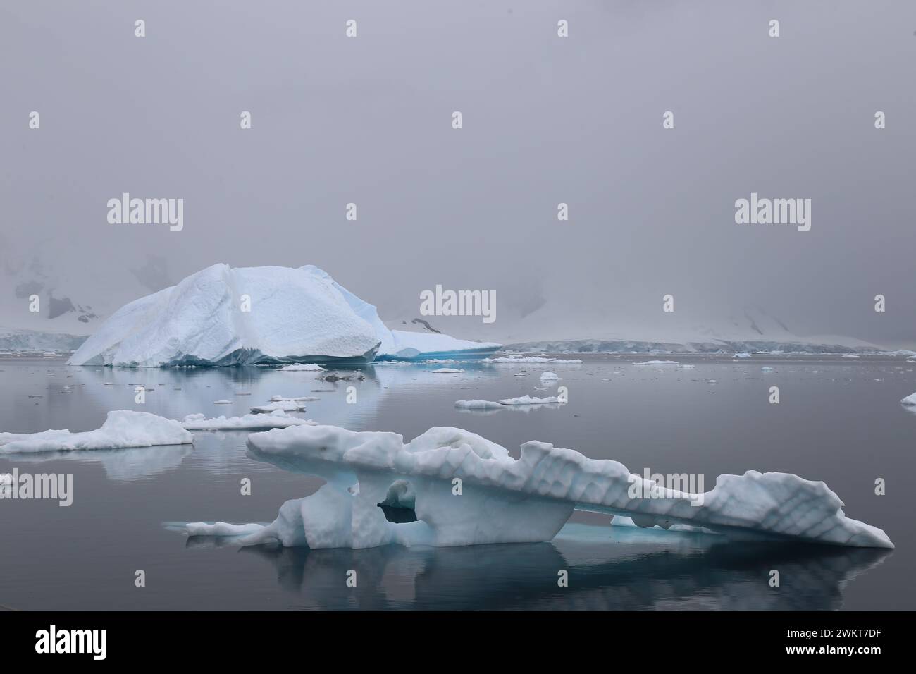 Small icebergs in foggy ocean waters in Antarctica Stock Photo - Alamy