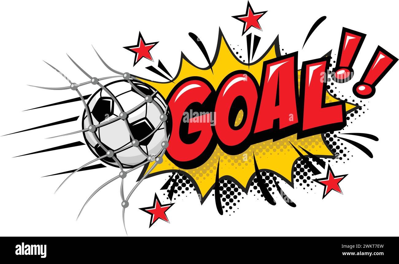 Goal football soccer comic icon. Ball and explosion text speech bubble ...