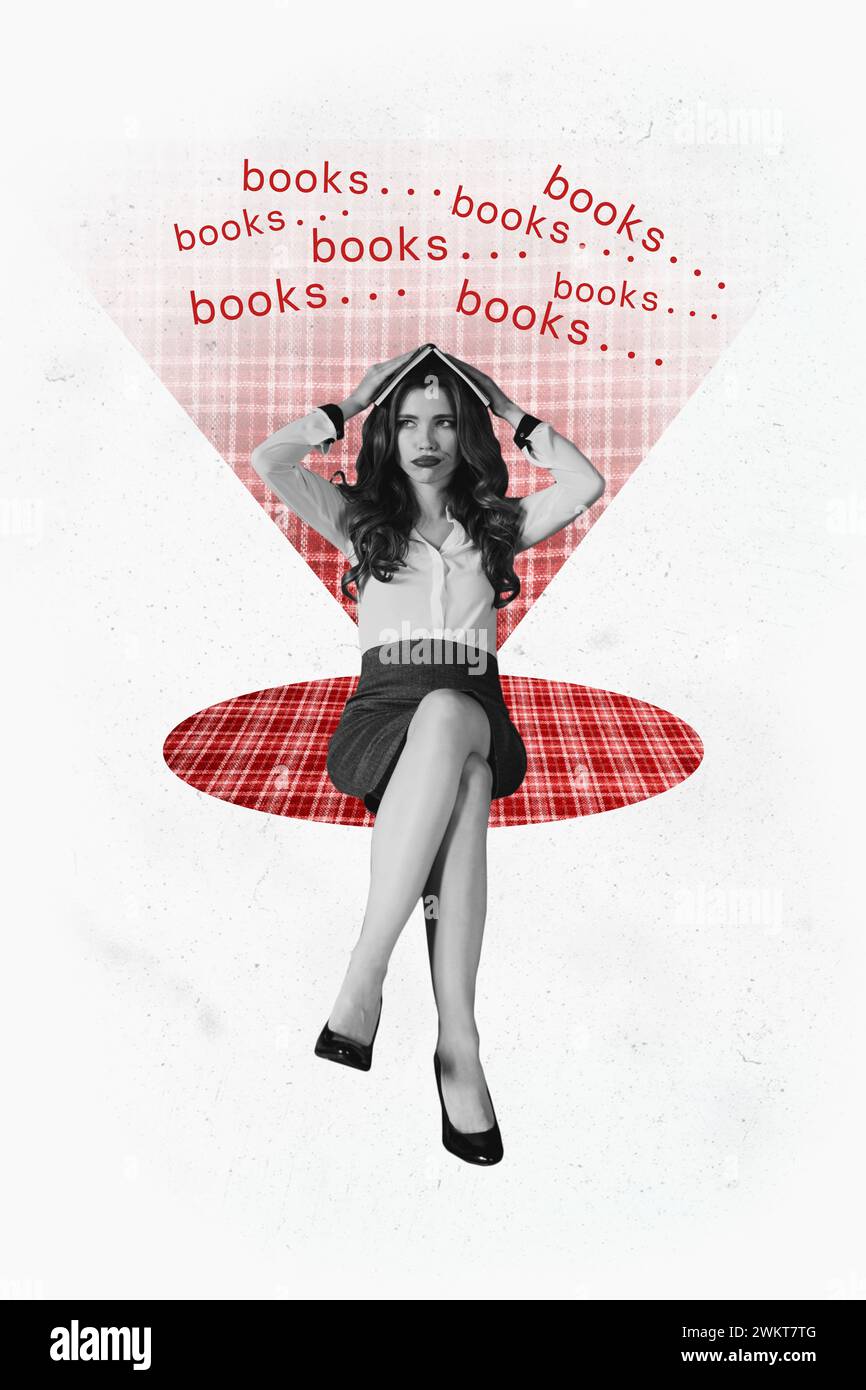 Vertical graphics collage image of uninterested uneducated girl hold ...