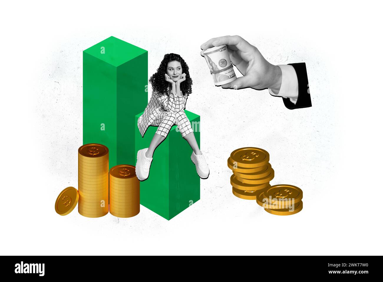 Composite graphics collage image of sly smile young girl entrepreneur ...