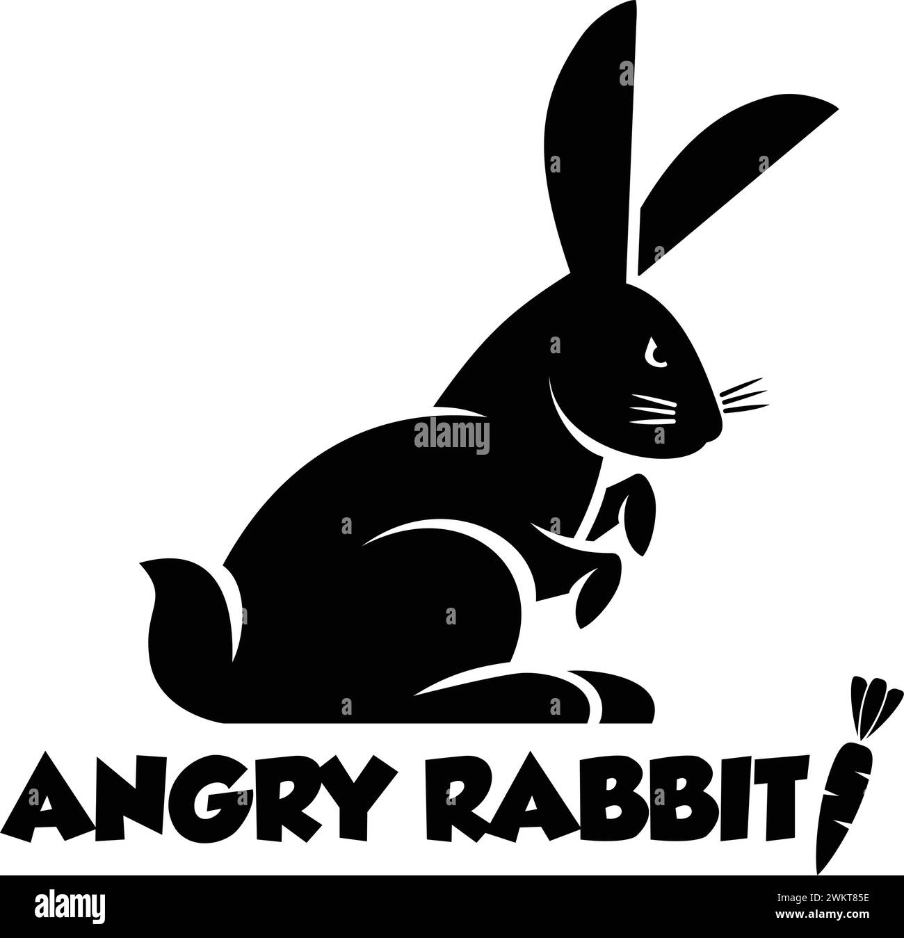 Angry black rabbit icon. Vector silhouette on transparent background ...