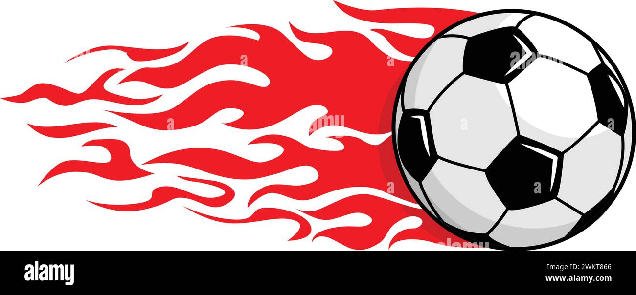 Football ball flies and leaves trail of fire behind it. Vector soccer ...