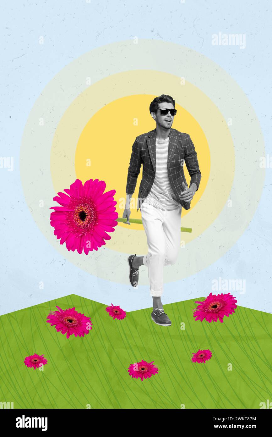 Collage artwork picture of funky cool guy walking gathering delivering ...