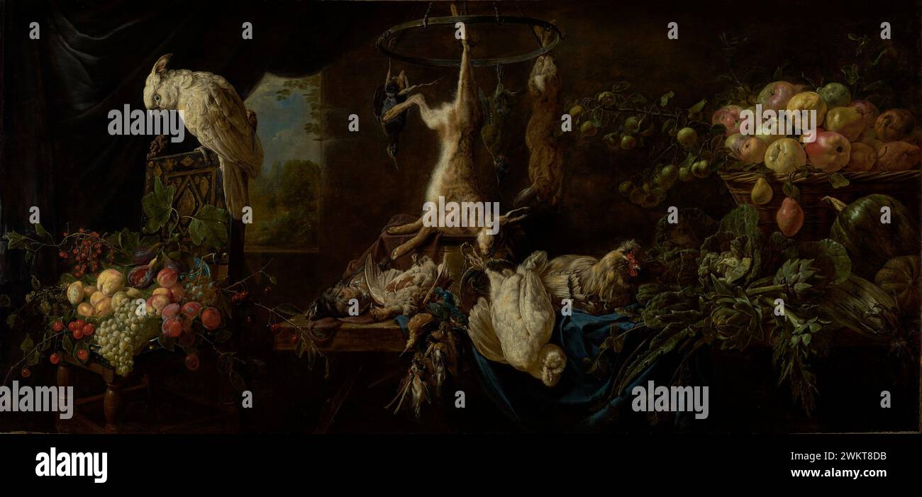 Still Life: Game, Vegetables, Fruit, Cockatoo; Adriaen van Utrecht ...