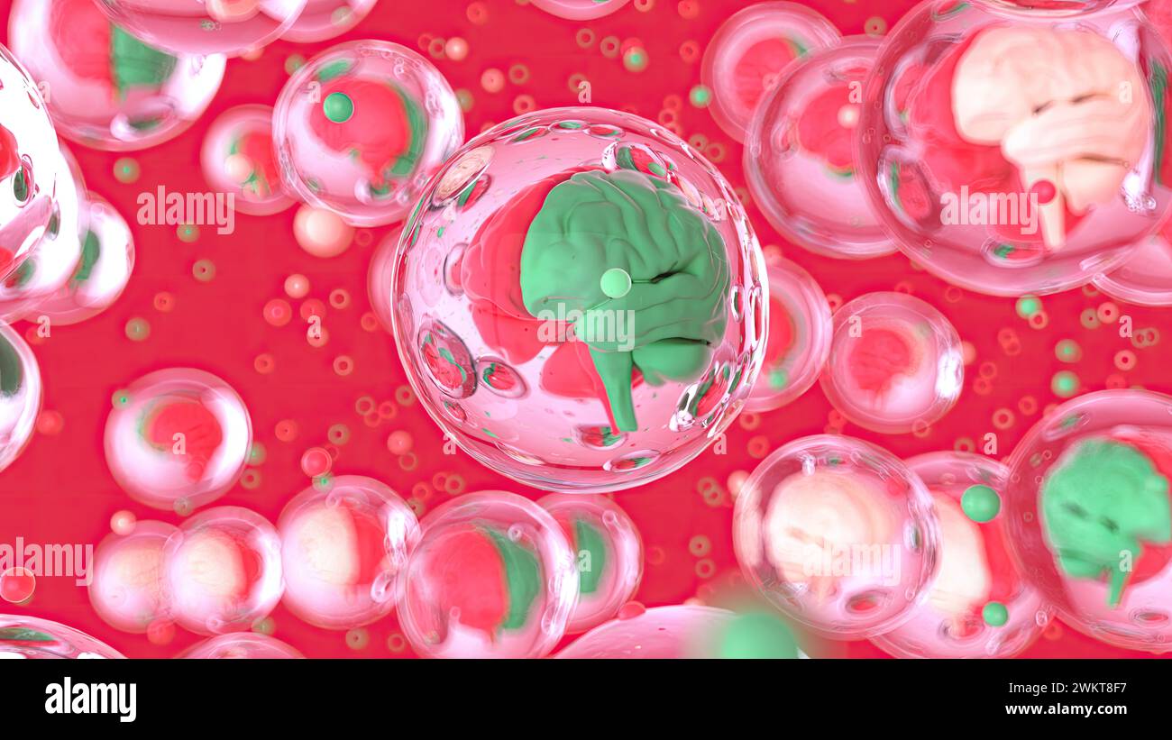 Art background of a brain bubbles factory Stock Photo - Alamy