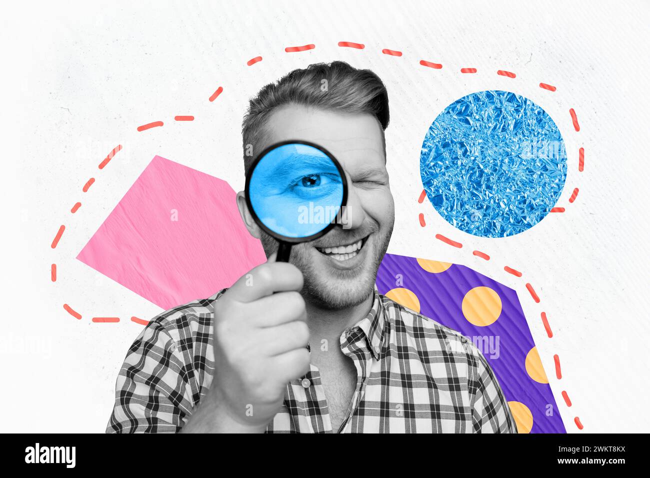 Composite graphics collage image of young male researcher hold ...