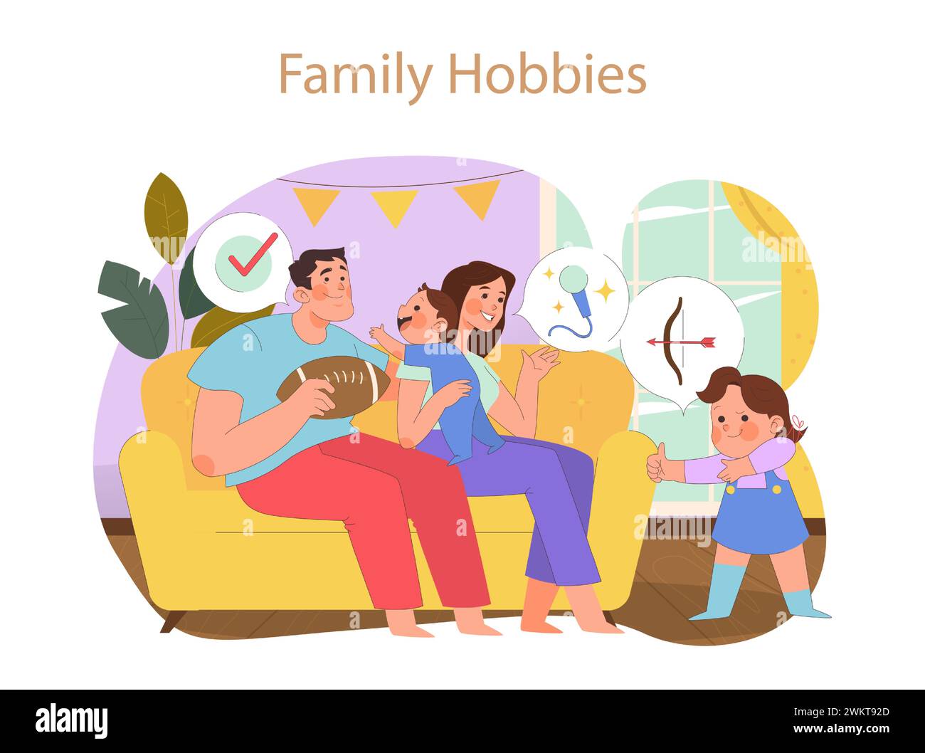 Choosing Family Hobbies concept. Indoor leisure with activities ranging ...