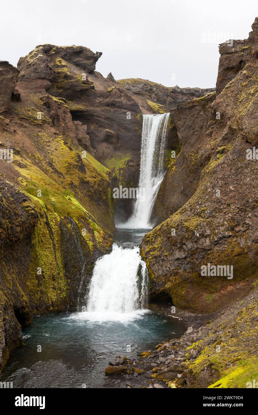Waterfall in Iceland. Vertical photo of water stream flowing through ...