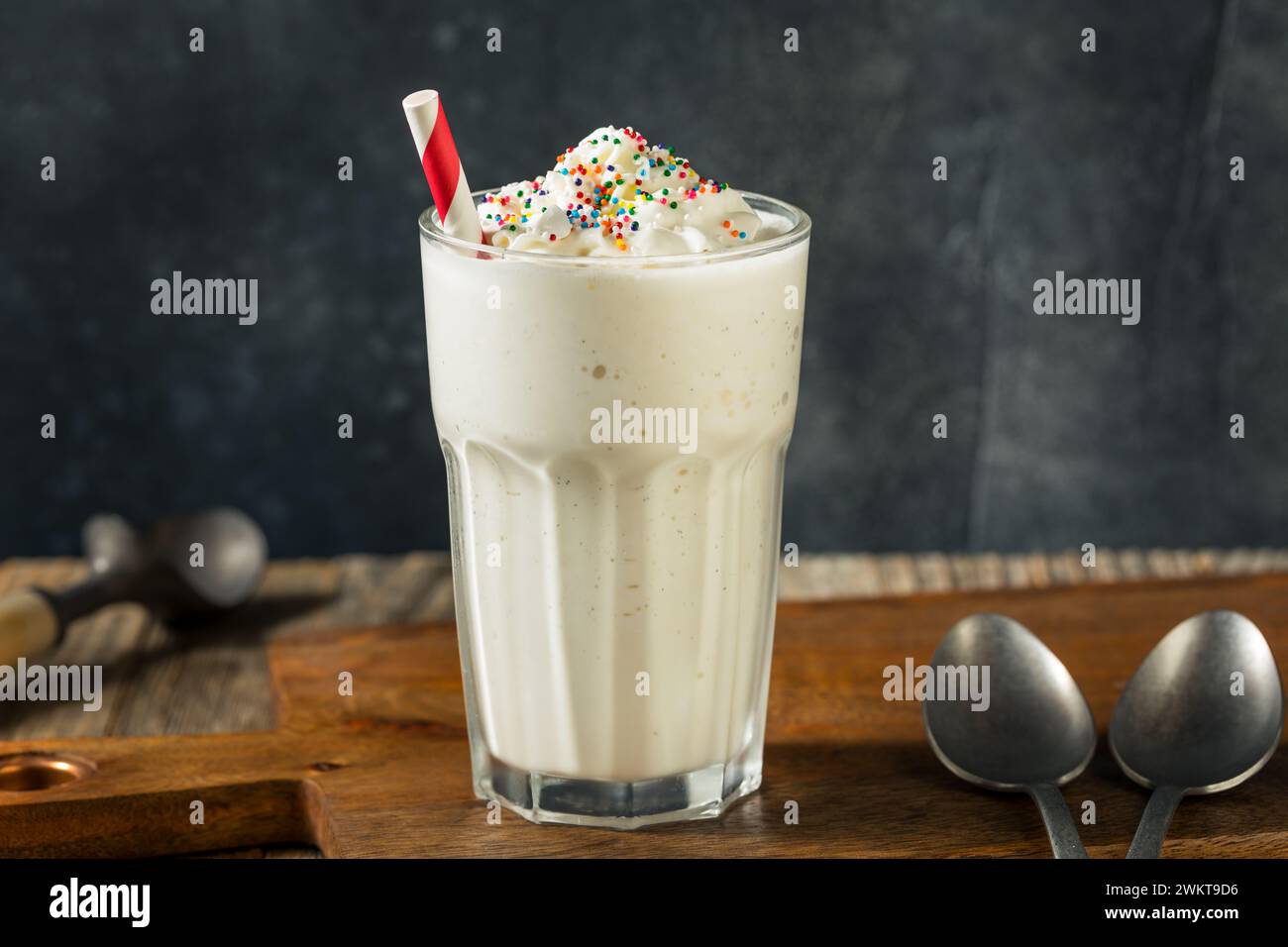 Frozen Blended Vanilla Milkshake with Ice Cream and Sprinkles Stock ...