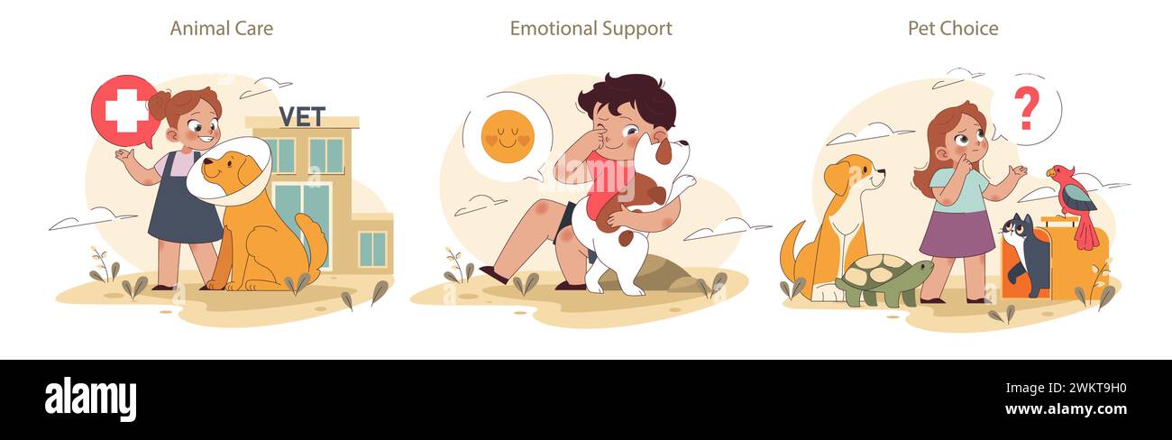 Children and pets set. Exploring responsibilities and joys of pet ...