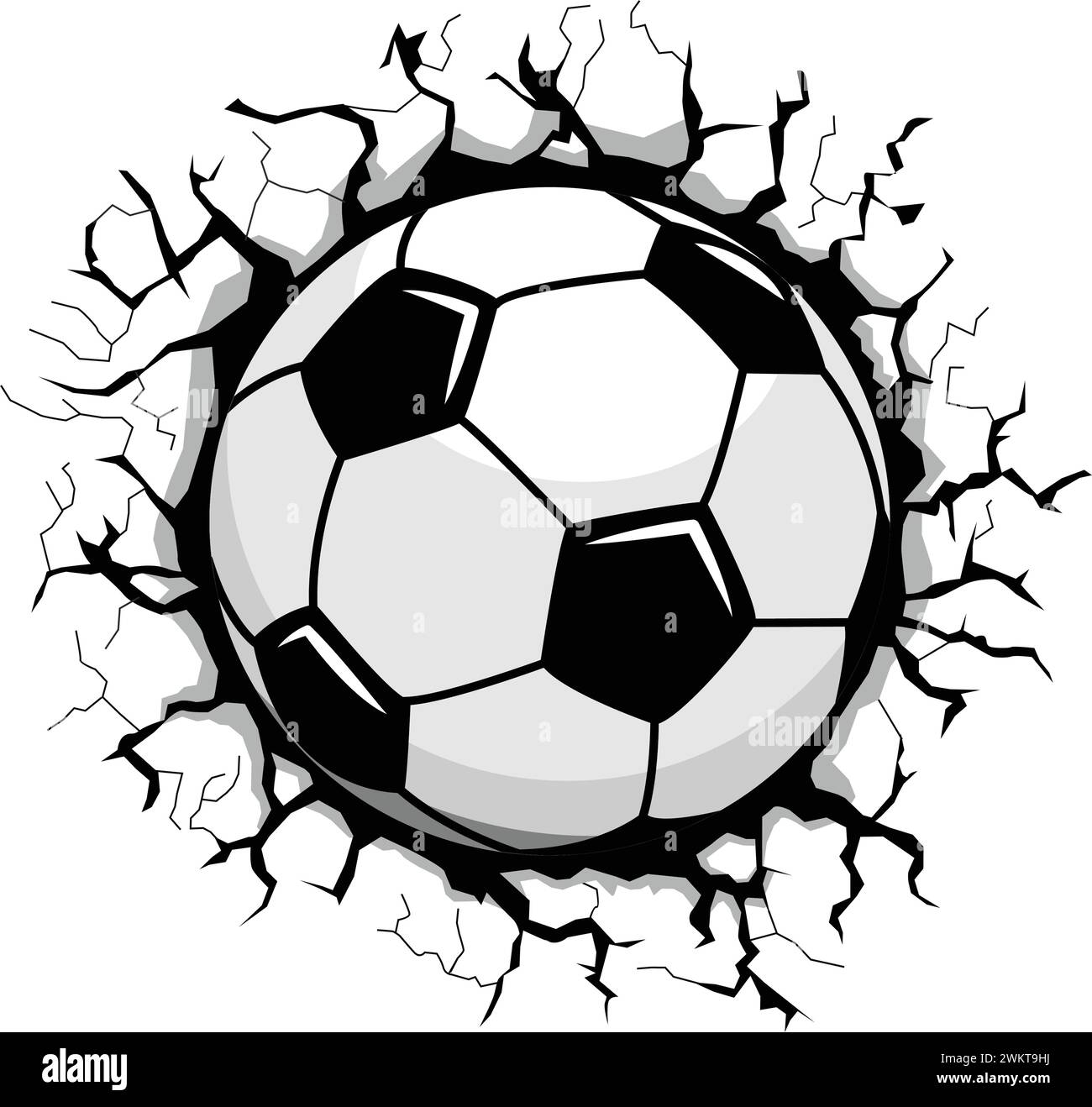 Football soccer ball breaking the wall. Vector sporting template on ...