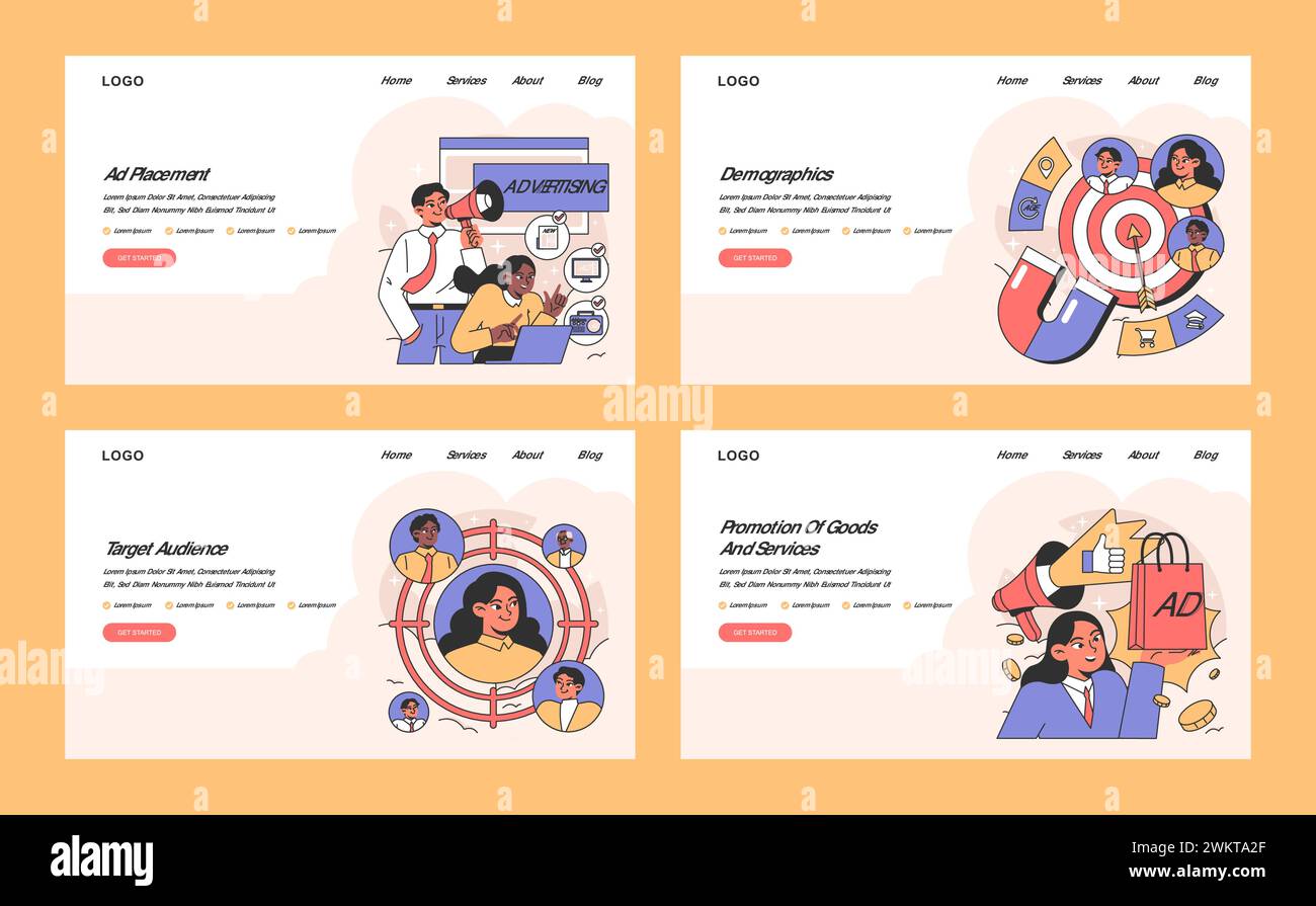 Integrated advertising services set. Outlining ad placement ...