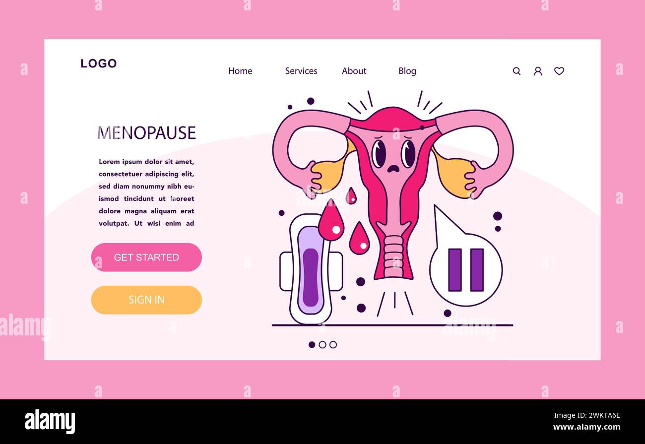 Menopause web or landing. Ovum character charting hormonal shifts ...