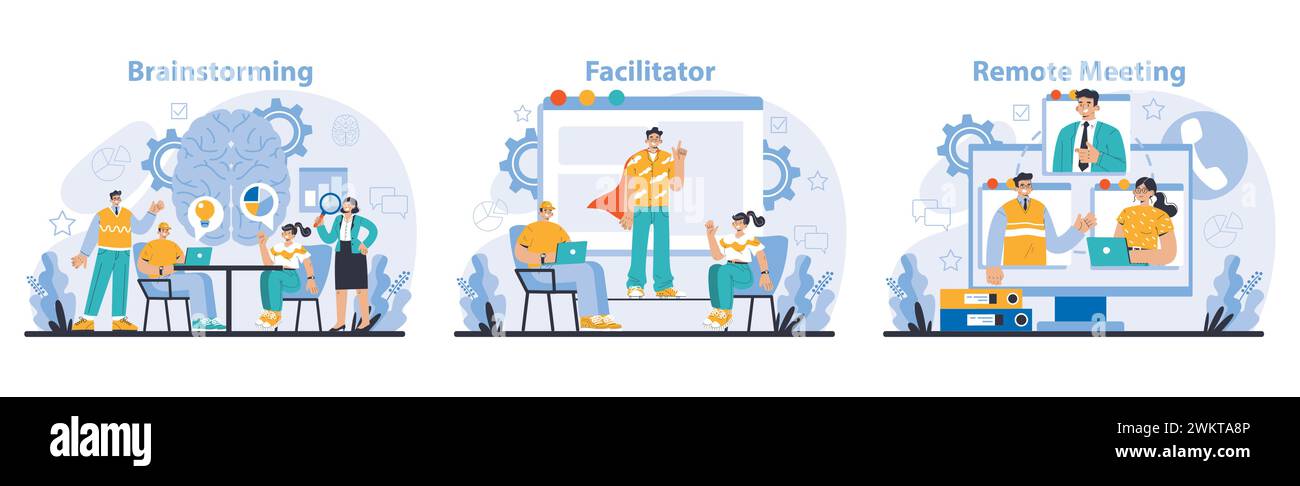 Business meeting set. Dynamic brainstorming sessions, skilled facilitation, and effective remote ...