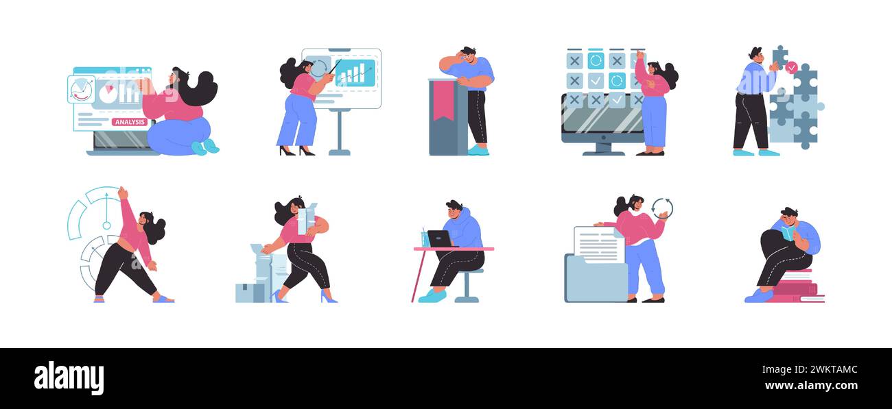 Office dynamics set. Data analysis, strategic planning, and ...