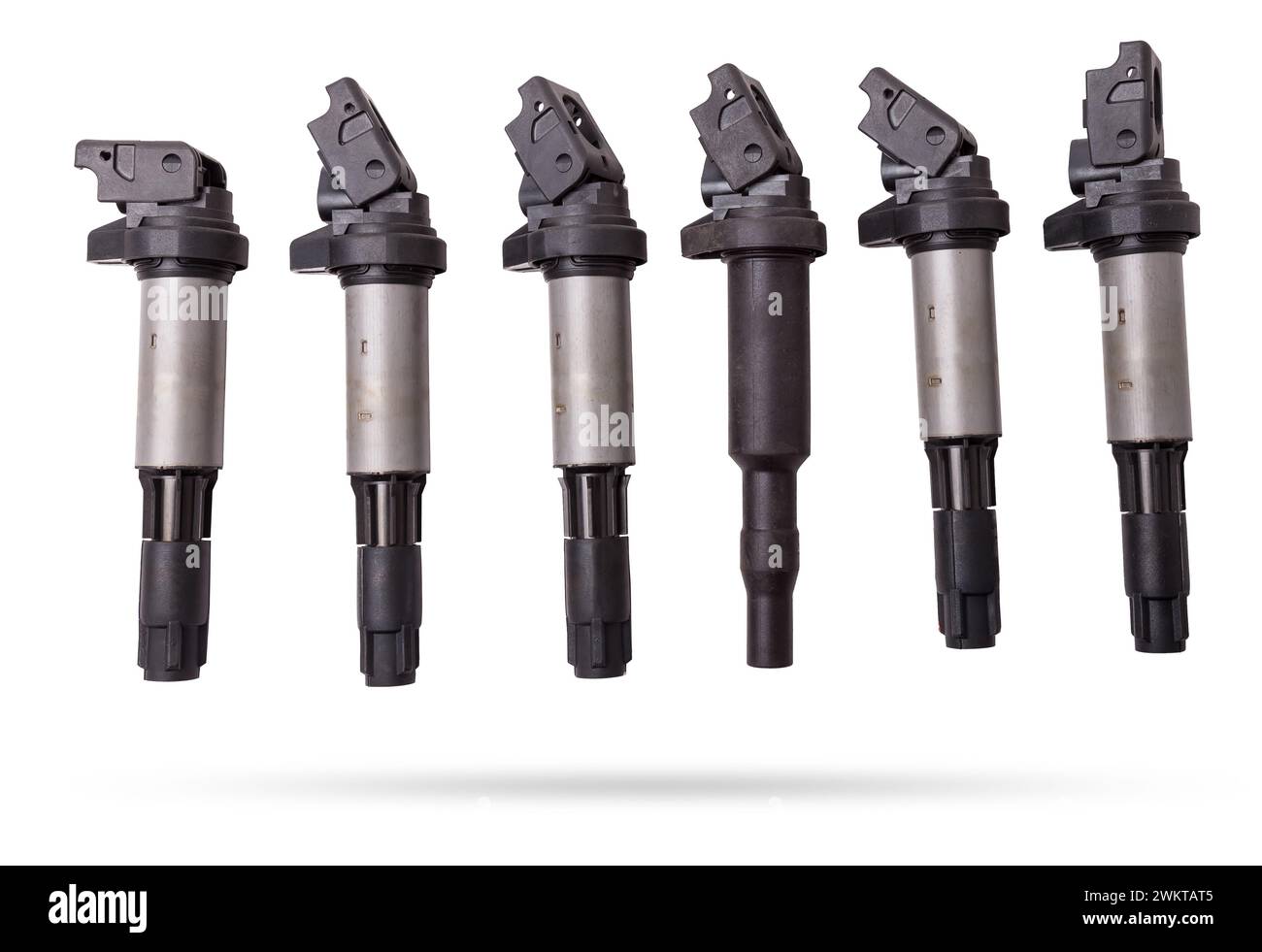 Six ignition coils for an internal combustion engine of a car during repair and service on a ...