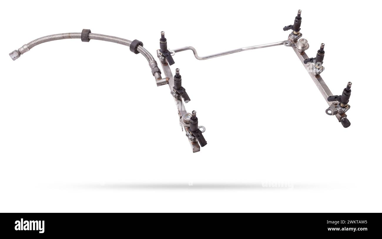 Close-up on a car fuel injector for supplying gasoline to cylinder ...