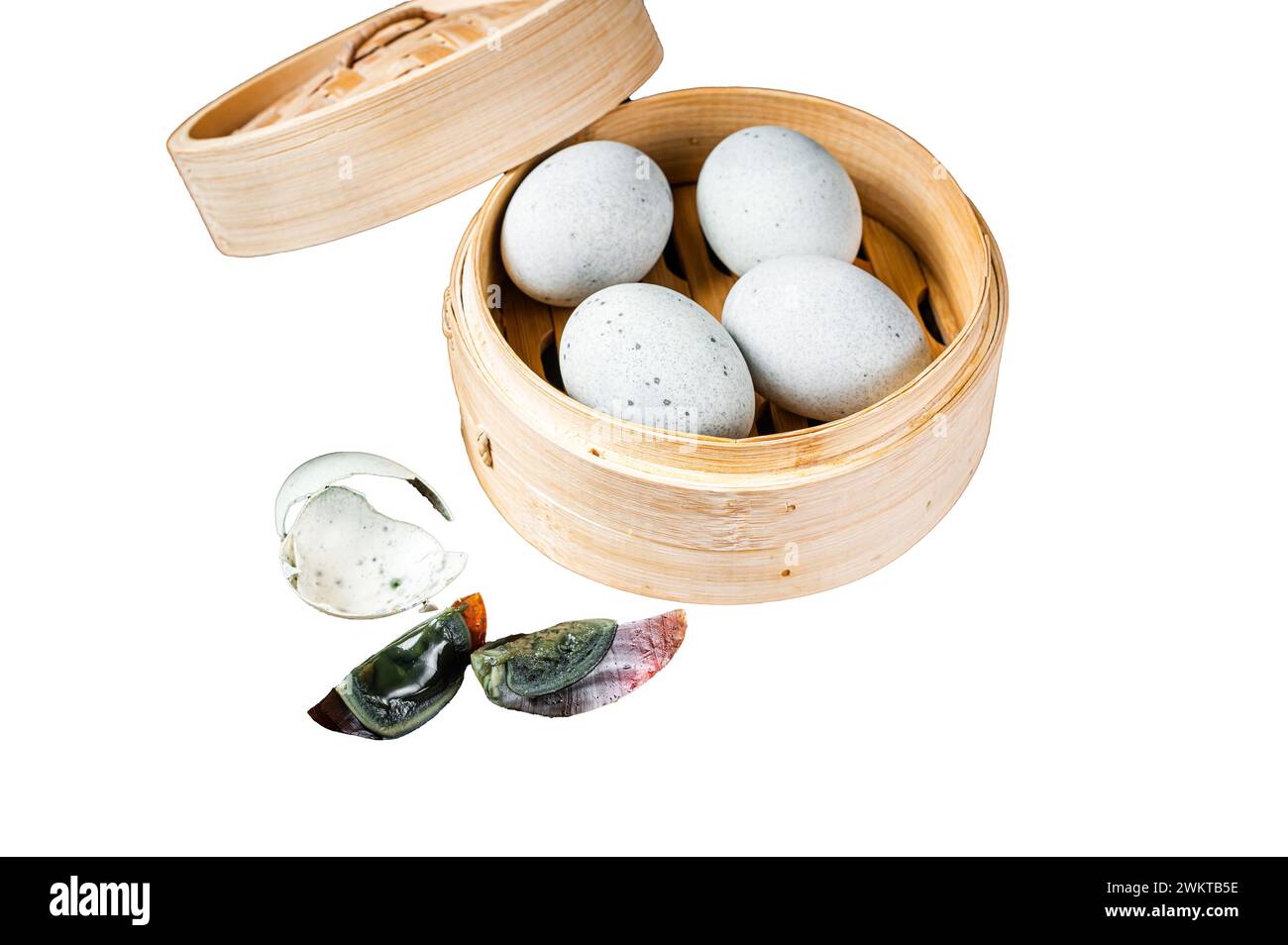 Black Century eggs, preserved duck egg, Chinese cuisine. Isolated on ...