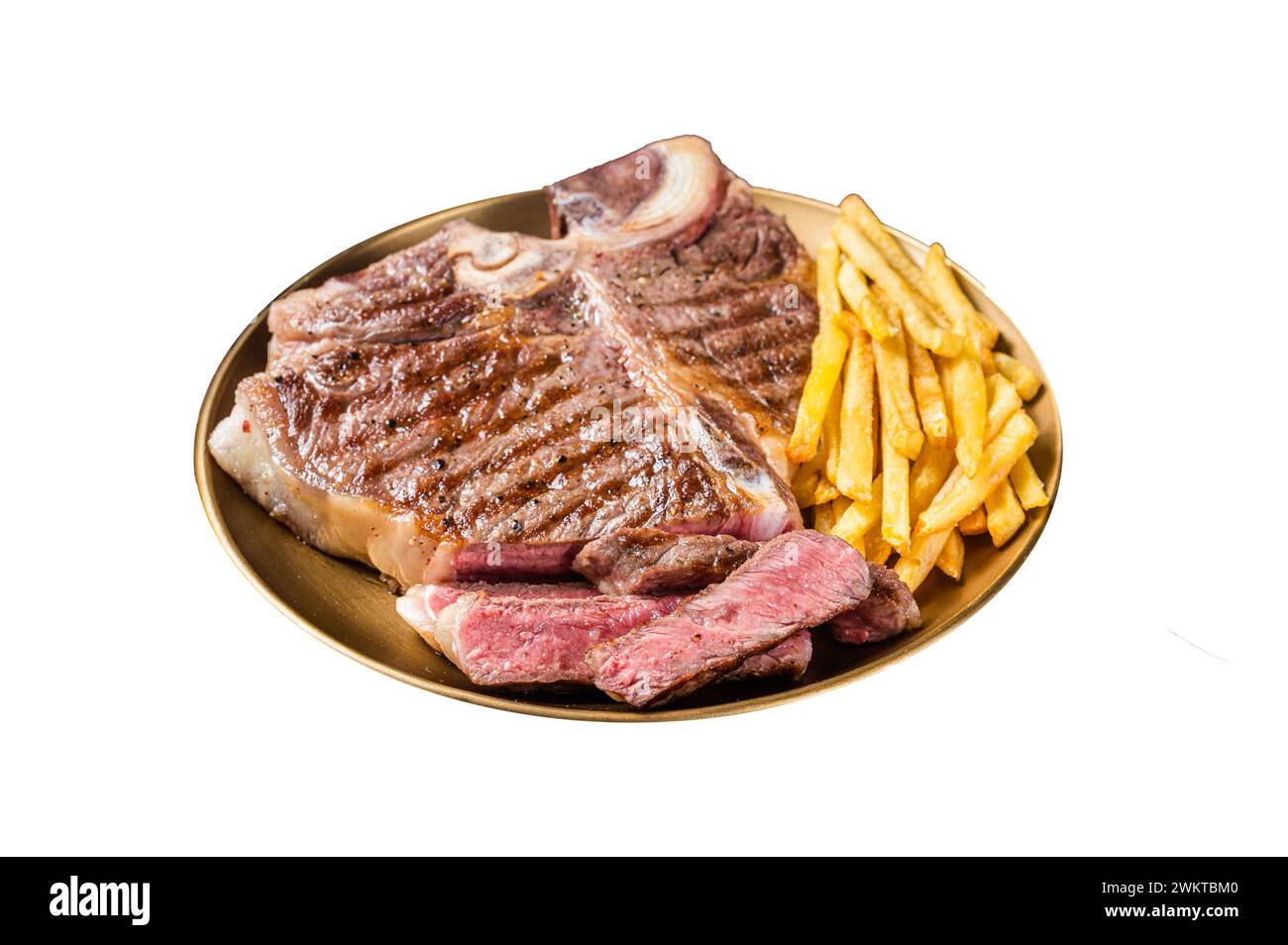 Roast Italian Florentine or porterhouse beef meat Steak in a plate with ...