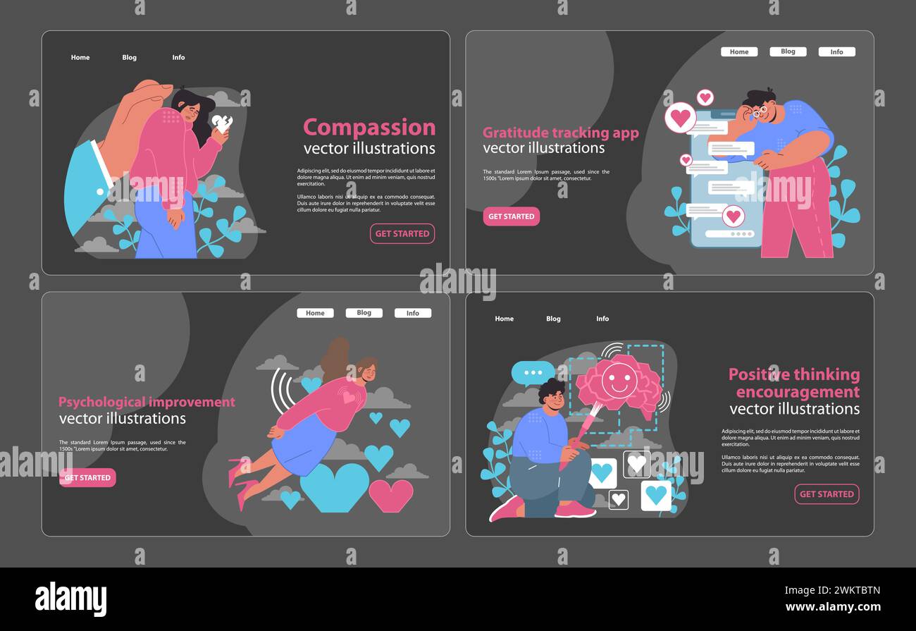 Interactive gratitude web or landing set. Illustrating compassionate ...