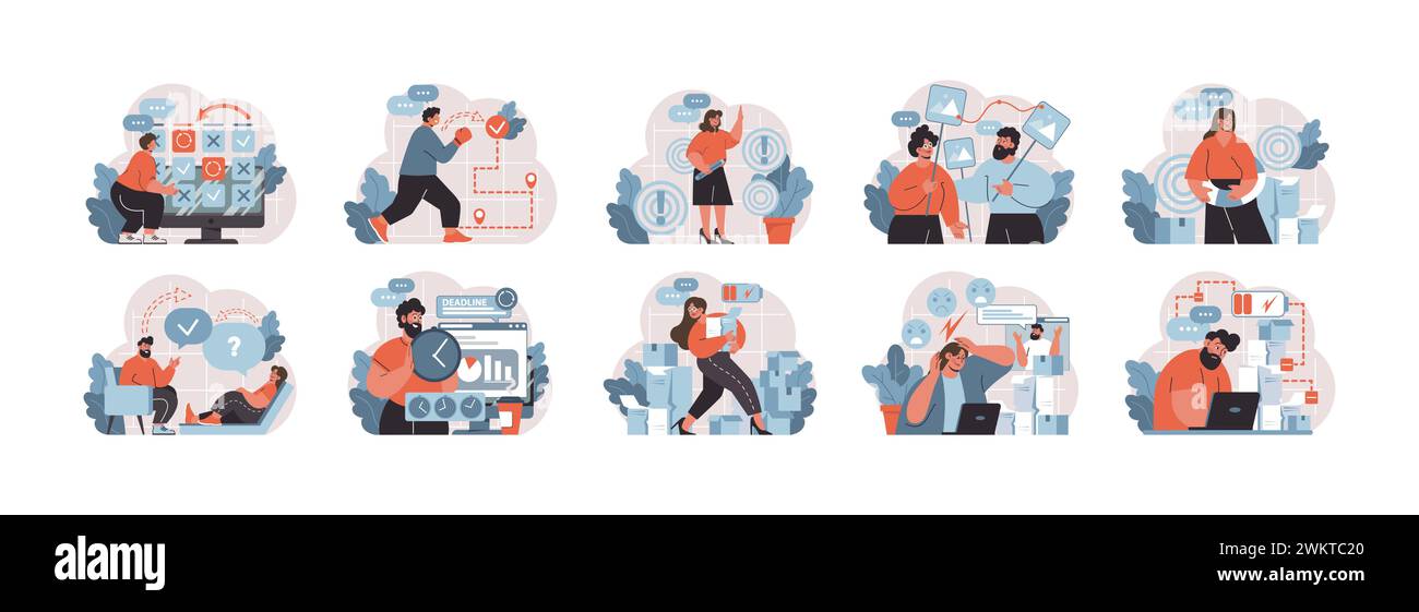 Corporate tasks and teamwork set. A compilation of vectors showcasing ...