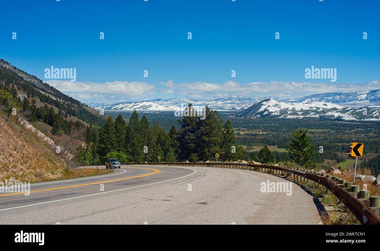 Road curve on the Teton Pass Highway above Jackson Hole Stock Photo - Alamy