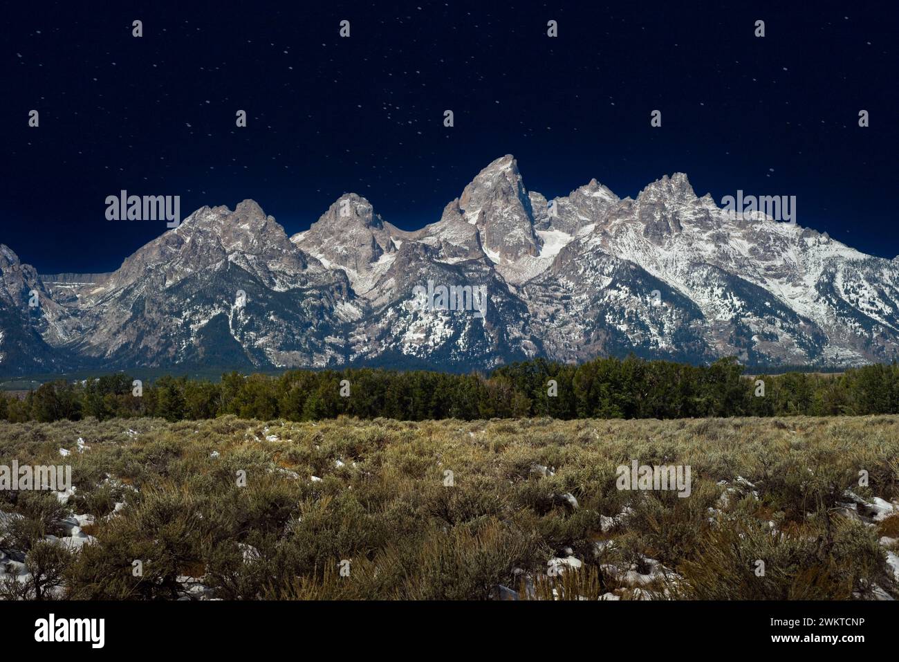 The Grand Teton Range under a clear night sky (digitally added Stock ...